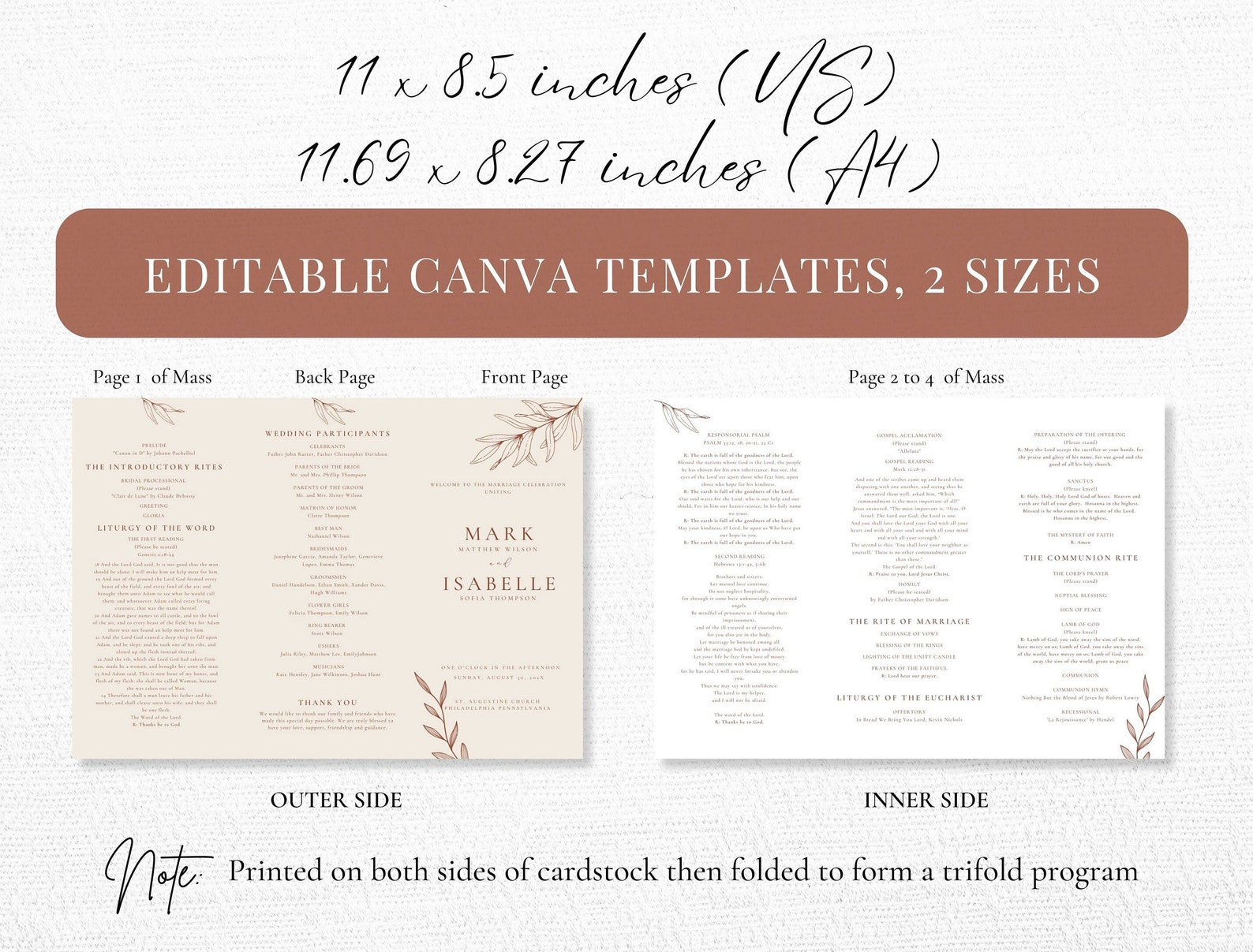 Catholic Wedding Mass Program Booklet (full Mass), Trifold Catholic ...