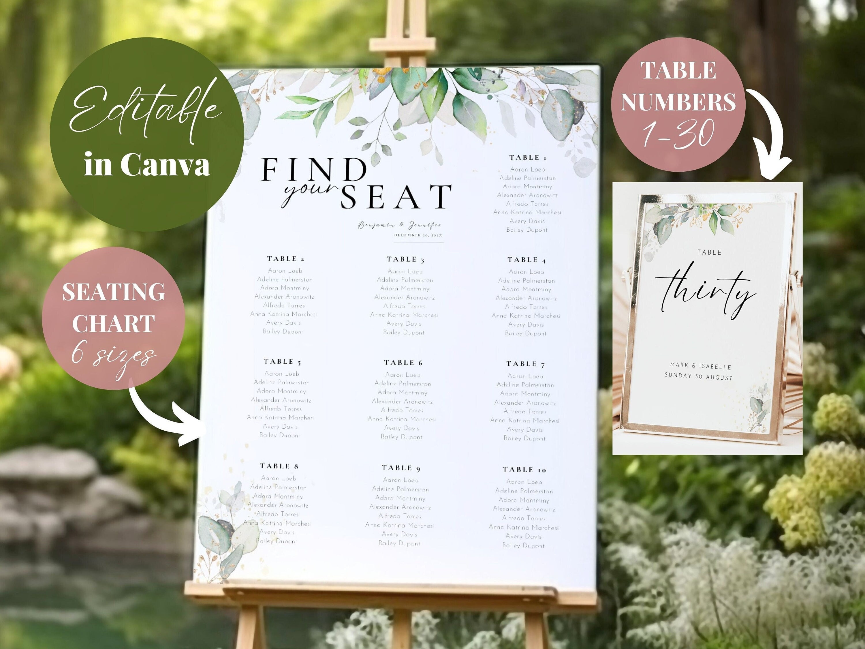 Eucalyptus Seating Chart Wedding Table Numbers Template - Etsy