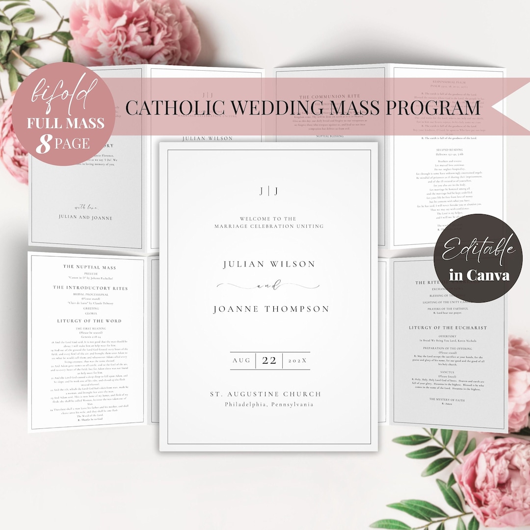 Monogram Catholic Wedding Mass Program Booklet Bifold Catholic Wedding ...