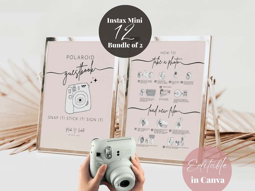Editable Wedding Polaroid Guest Book Templates, Instax Mini 12 Editable ...