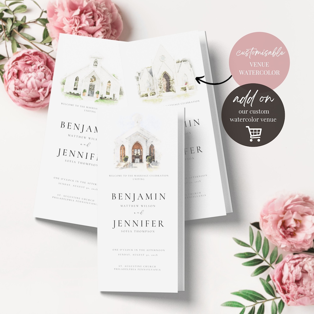 Trifold Catholic Wedding Program Template Watercolor Venue, Catholic ...