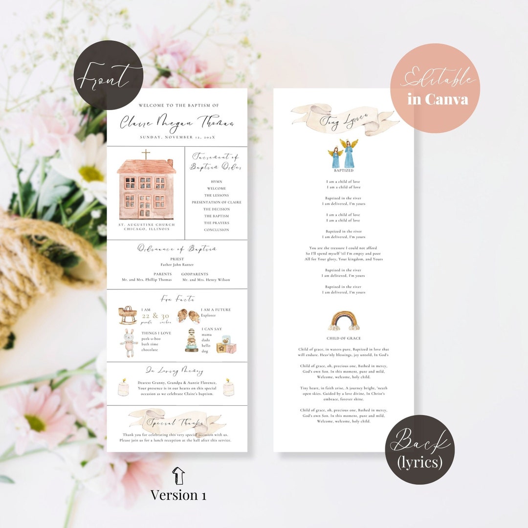 Baby Girl Baptism Program Template, Unique Catholic Baptism Ceremony ...