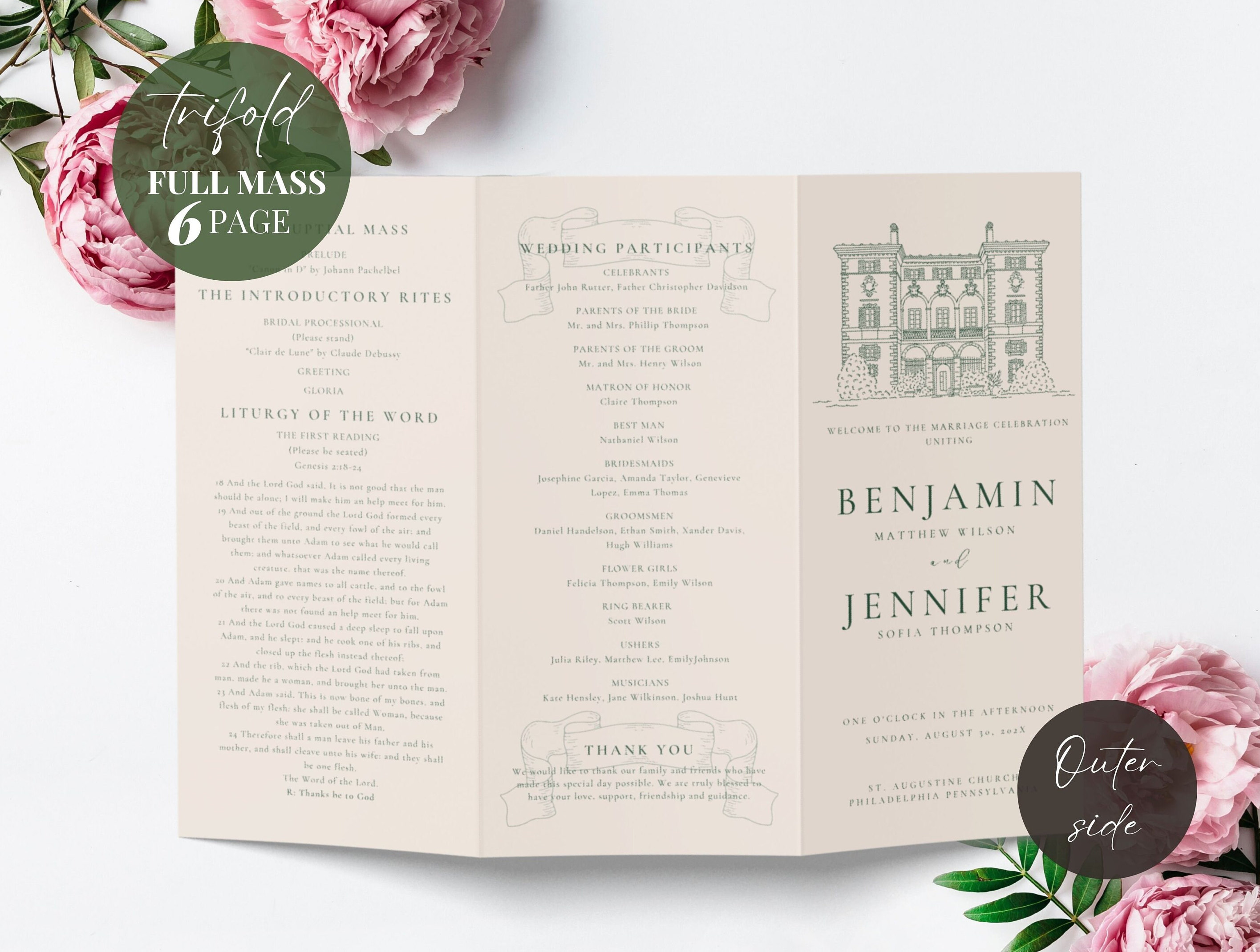 Catholic Wedding Mass Program Booklet (full Mass), Trifold Catholic ...