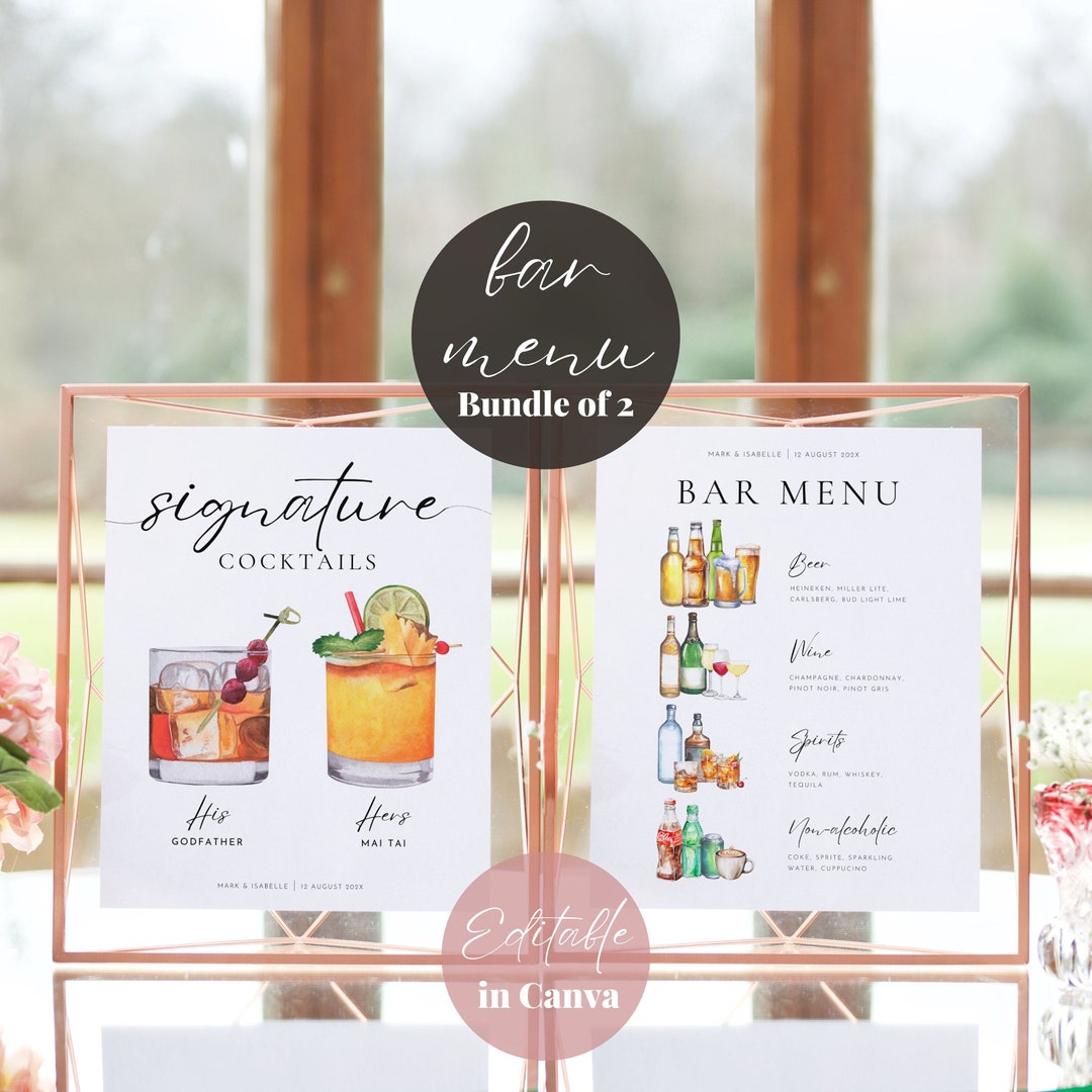 Bar Menu Poster, Bar Sign Template, Signature Drink Menu, Wedding Bar ...