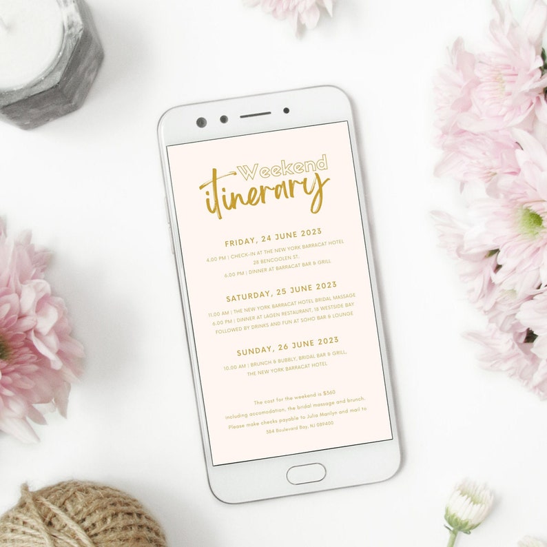 Bach and Boujee Invitation and Itinerary Timeline, Pink and Gold ...