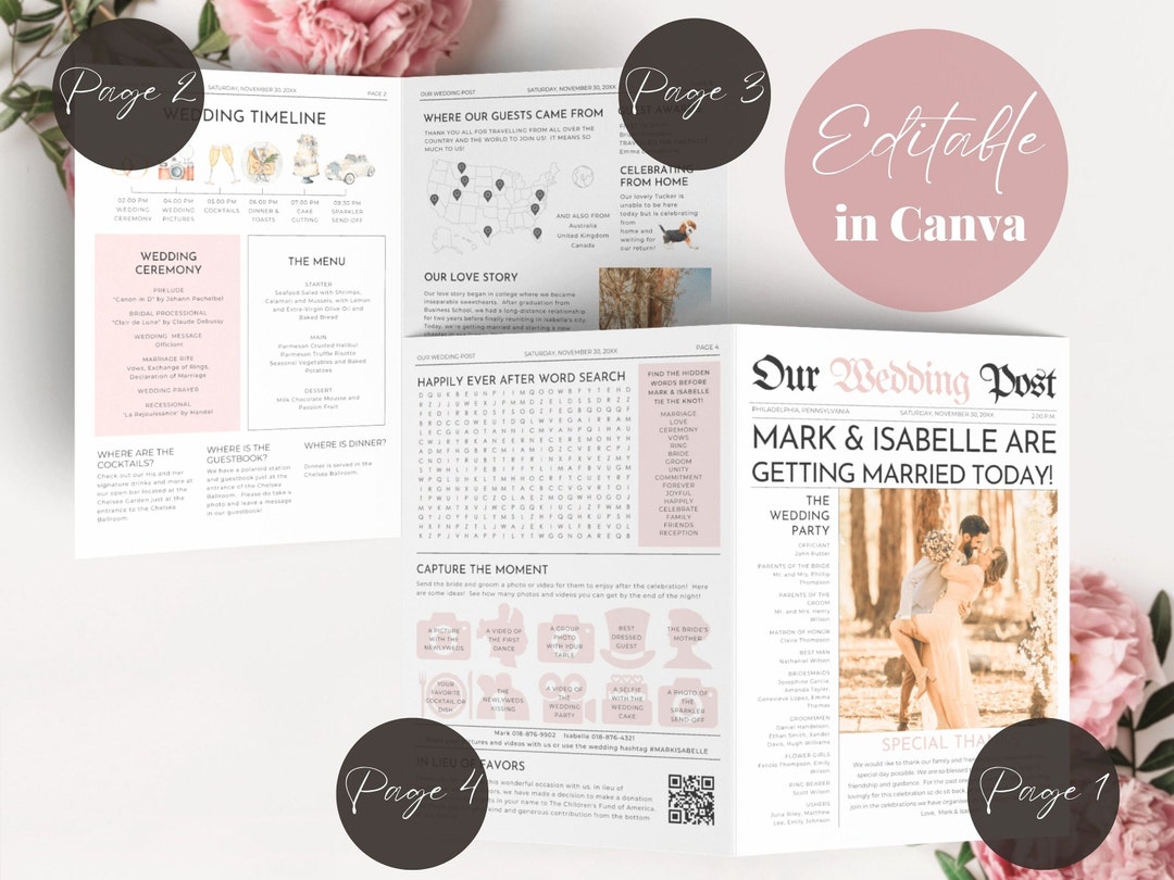 Newspaper Wedding Program Template, Bifold Wedding Newspaper Template ...