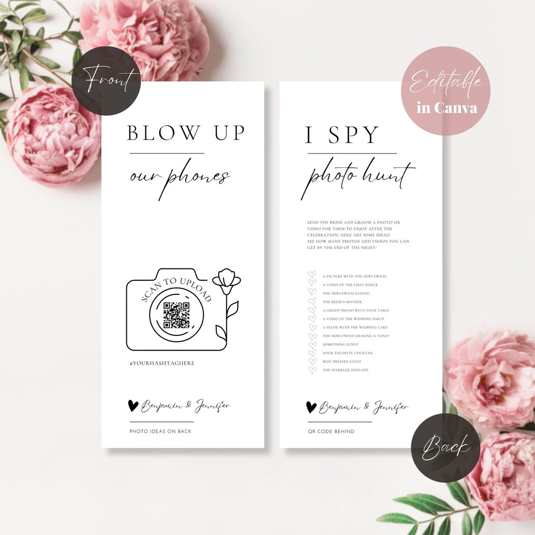 Blow up Phones Photo Scavenger Hunt Wedding I Spy Wedding Game Card ...