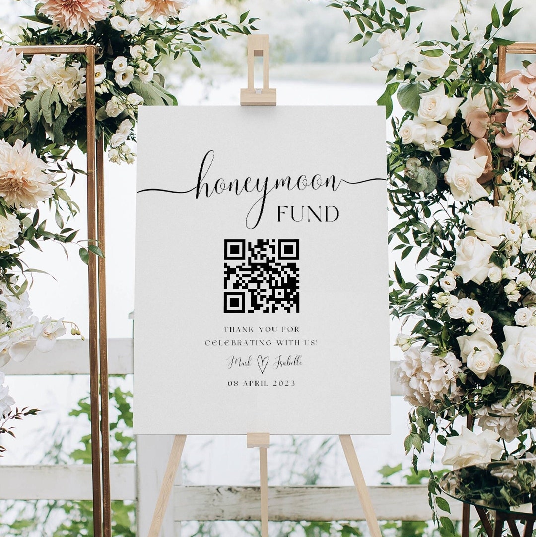 Honeymoon Fund Sign With Venmo Payment QR Code, Wedding Cash Gift ...