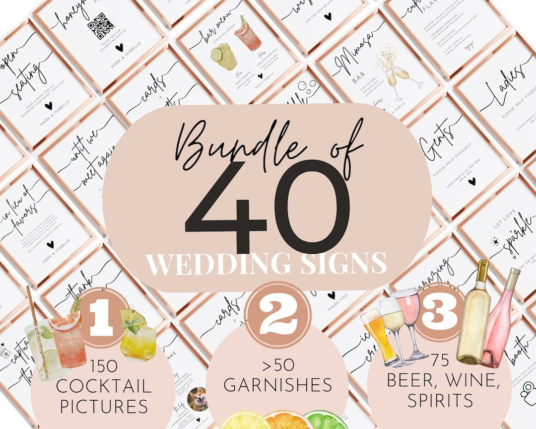 40 WEDDING SIGN BUNDLE Template Boho, Wedding Sign Bundle Modern ...