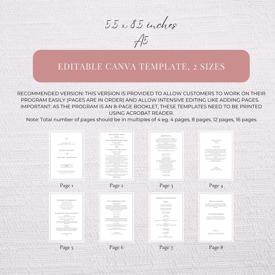 Monogram Catholic Wedding Mass Program Booklet Bifold Catholic Wedding ...