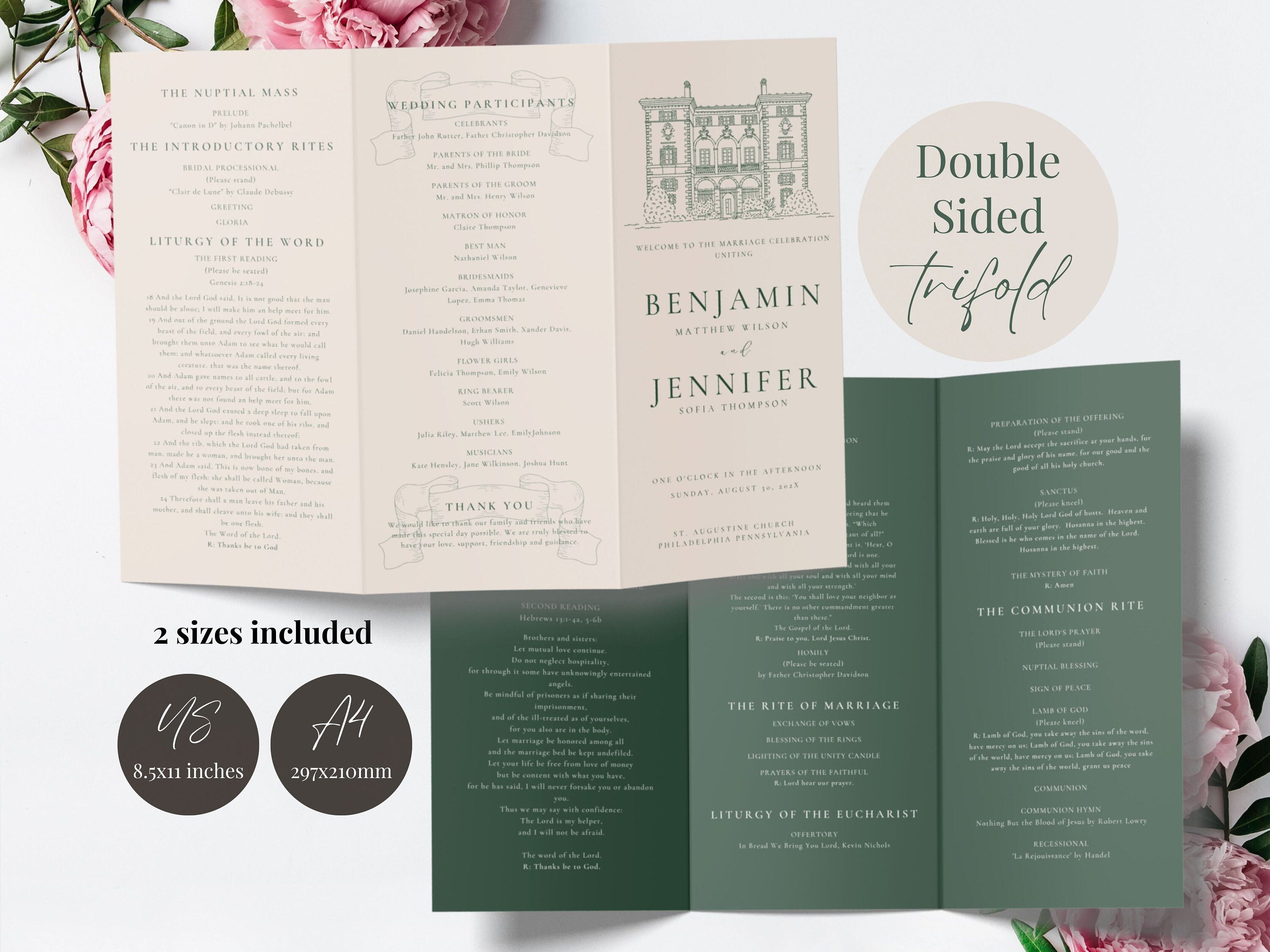 Catholic Wedding Mass Program Booklet (full Mass), Trifold Catholic ...