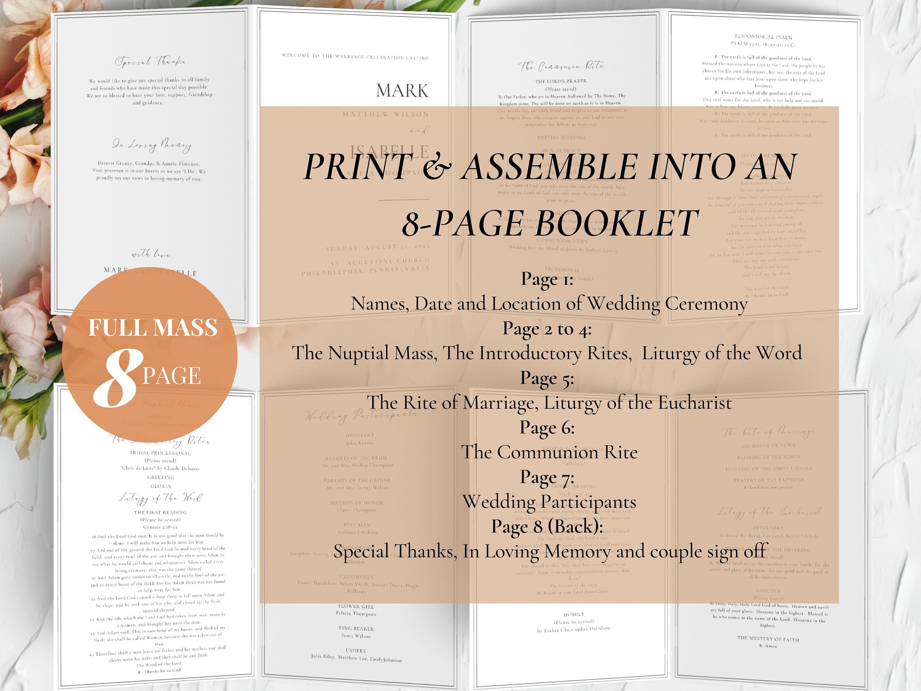 Catholic Wedding Mass Program Booklet full Mass Bifold - Etsy Australia