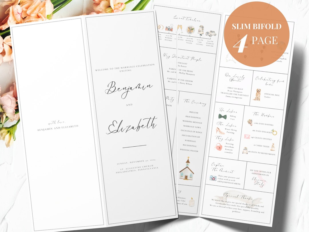Tall Bifold Infographic Wedding Program Template, Unique Church Wedding ...