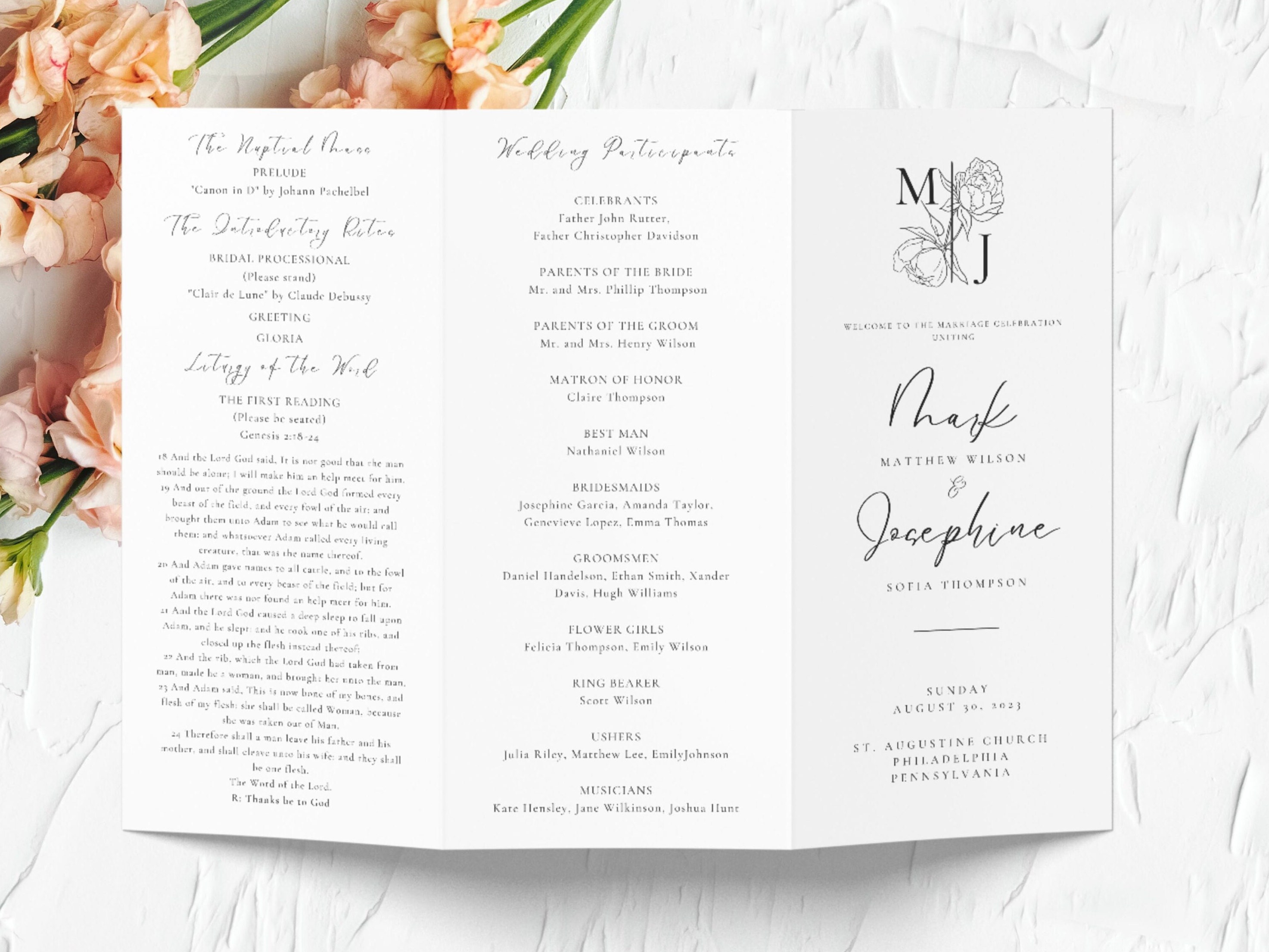 Catholic Wedding Program Template Trifold Booklet full Mass - Etsy