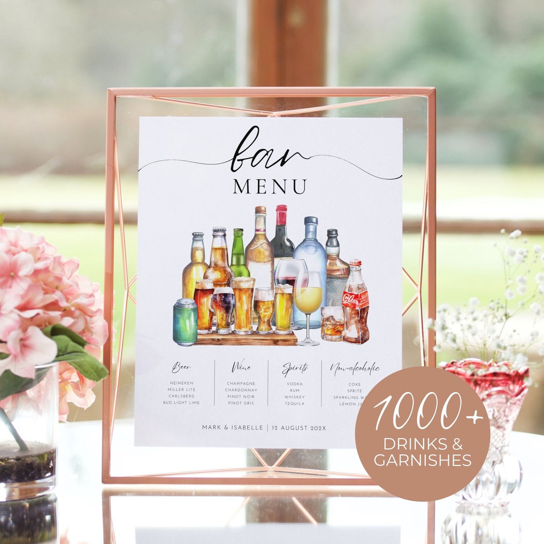 Bar Menu Poster, Bar Sign Template, Signature Drink Menu, Wedding Bar ...