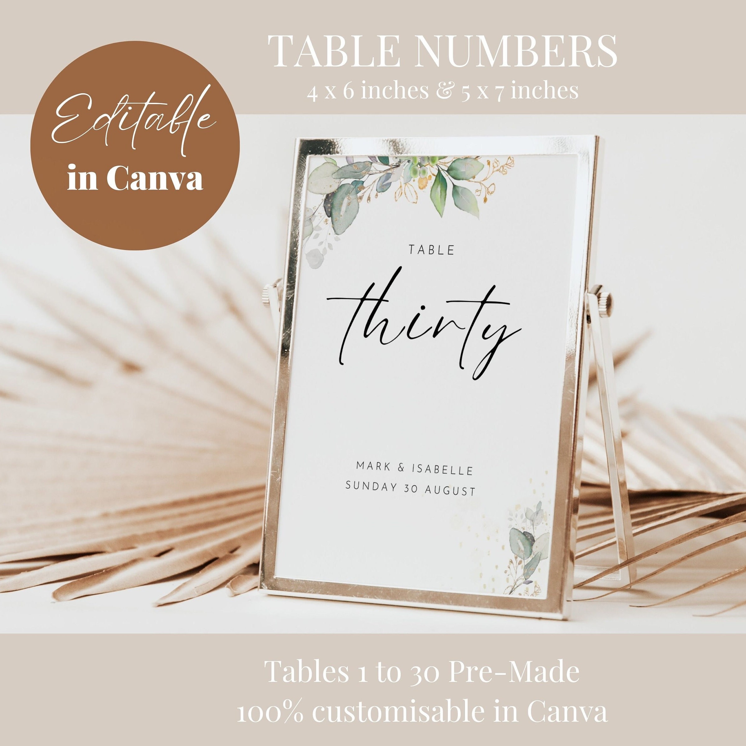 Eucalyptus Seating Chart Wedding Table Numbers Template - Etsy