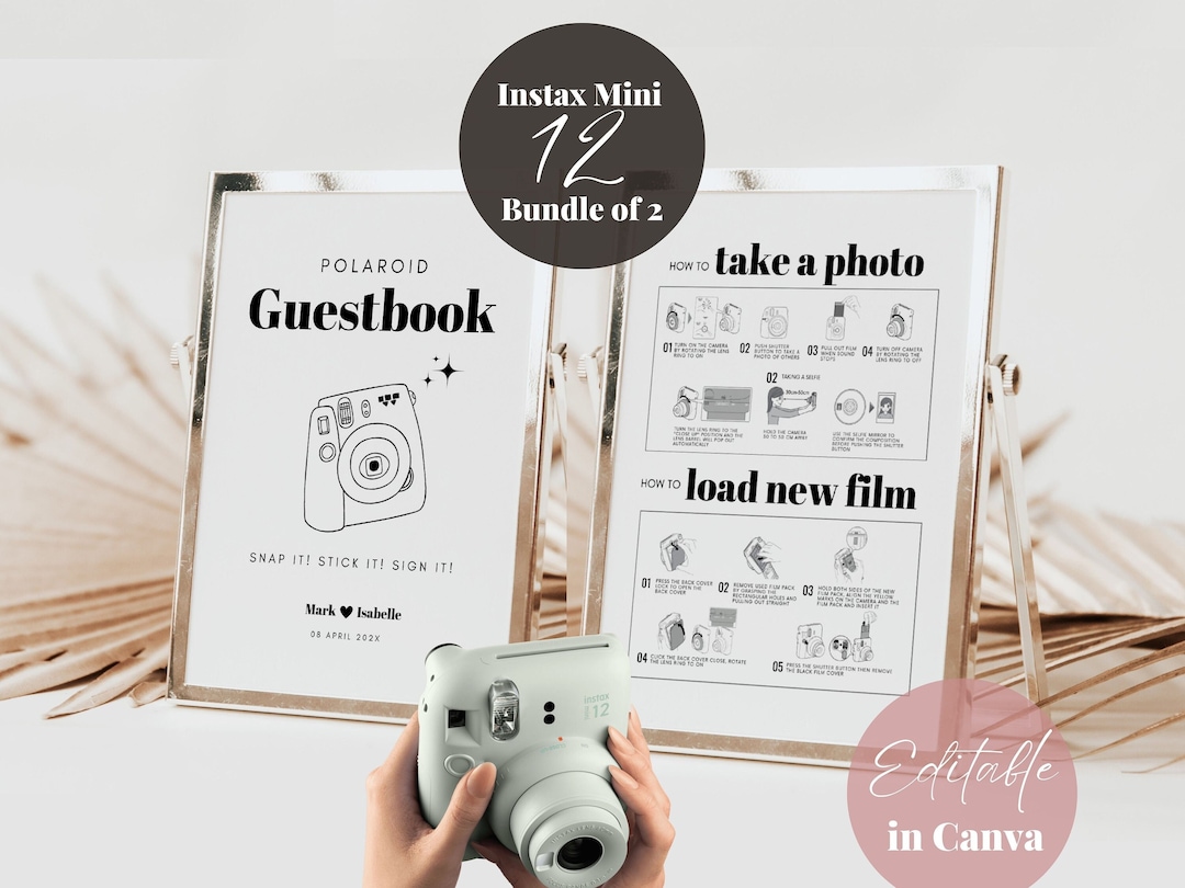 Instax Mini 12 Instructions and Camera Guestbook Sign Bundle, Polaroid ...