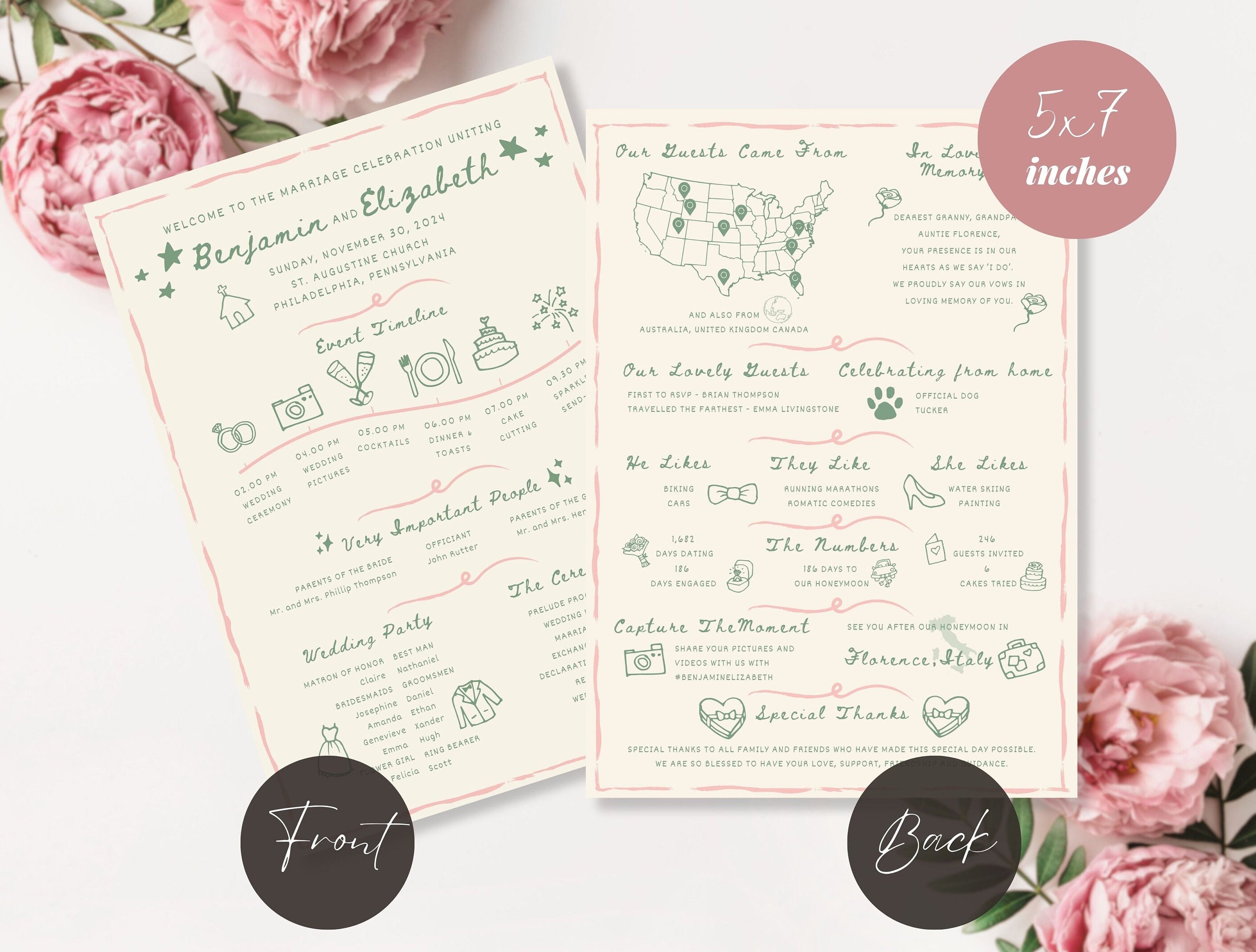 Infographic Wedding Program Template, Whimsical Handwritten Font ...