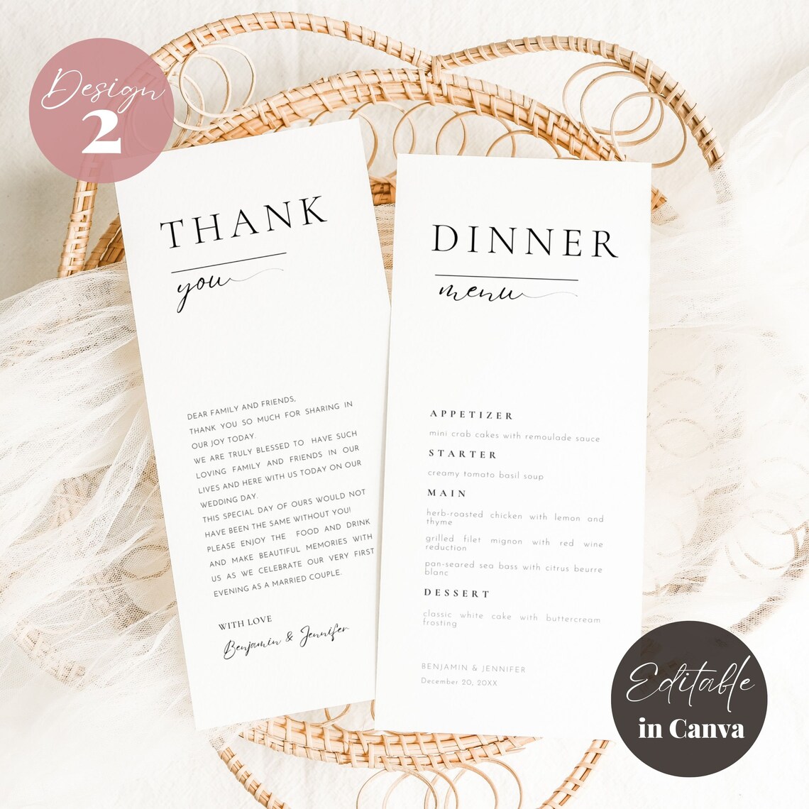 Thank You Note for Wedding Table, Wedding Dinner Menu Template, Thank ...