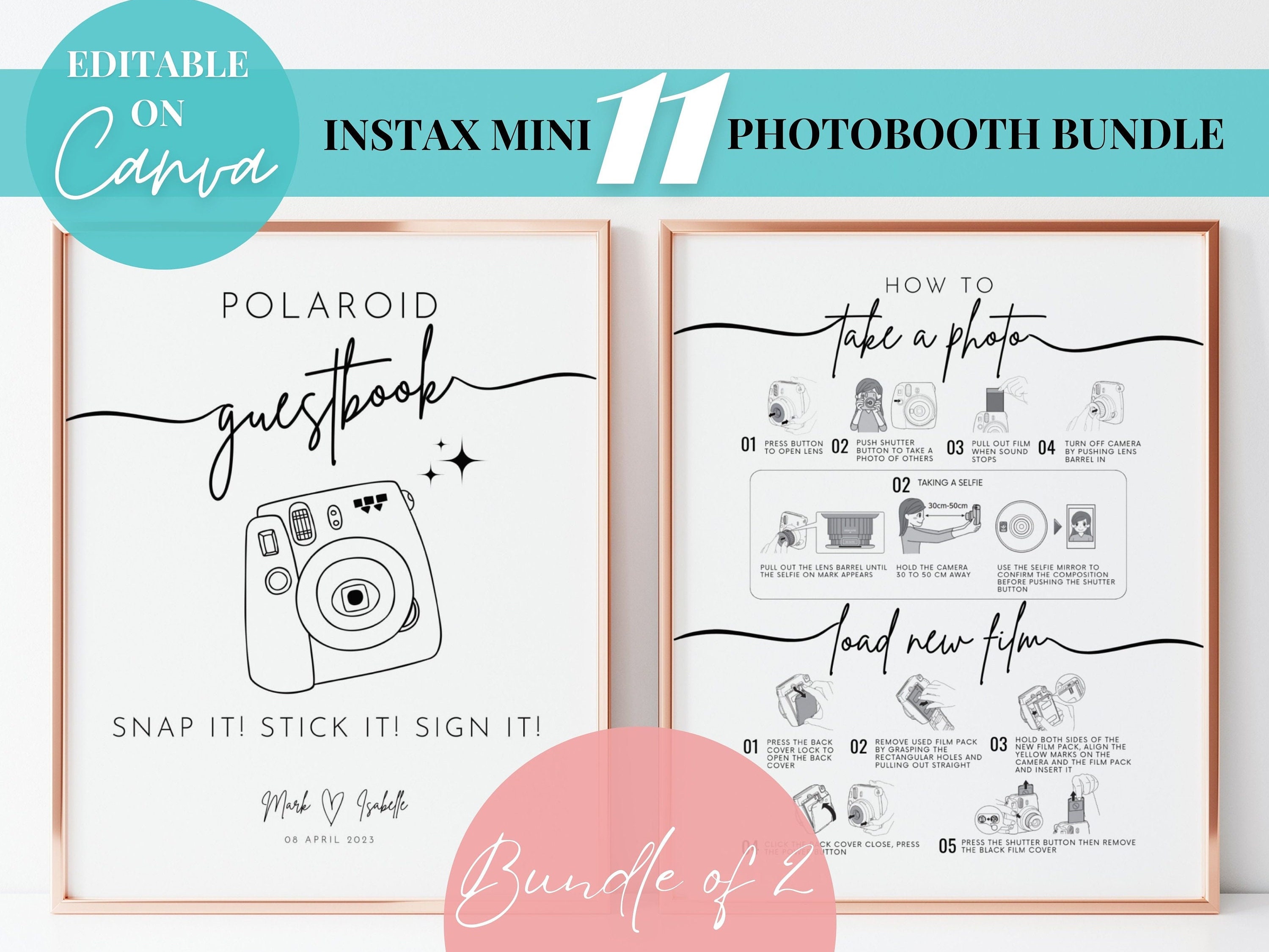 Editable Instax Mini 11 Instructions Photobooth Sign Bundle, Instant ...