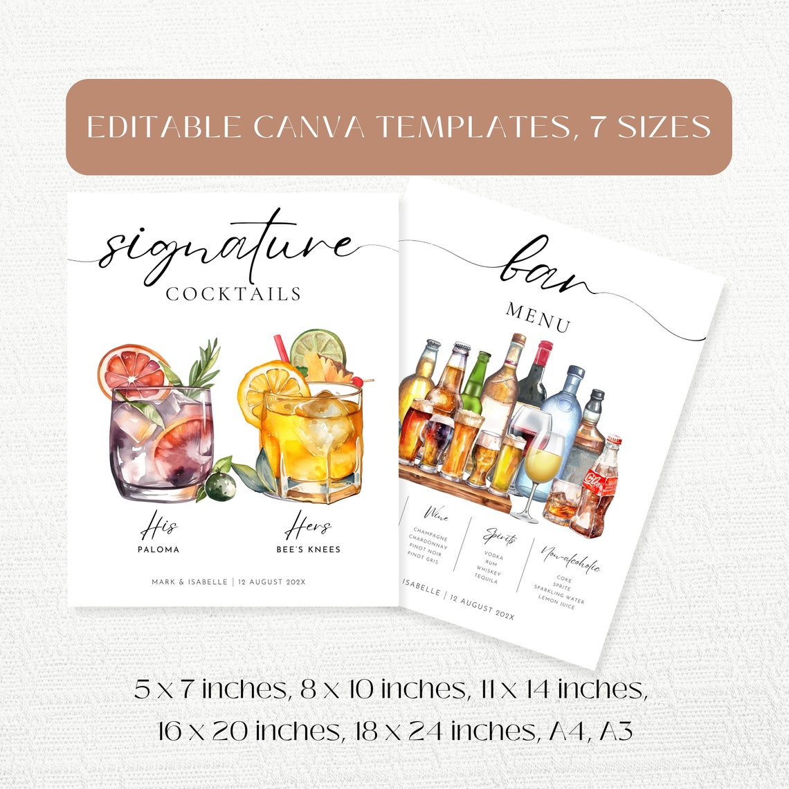 Bar Menu Poster, Bar Sign Template, Signature Drink Menu, Wedding Bar ...