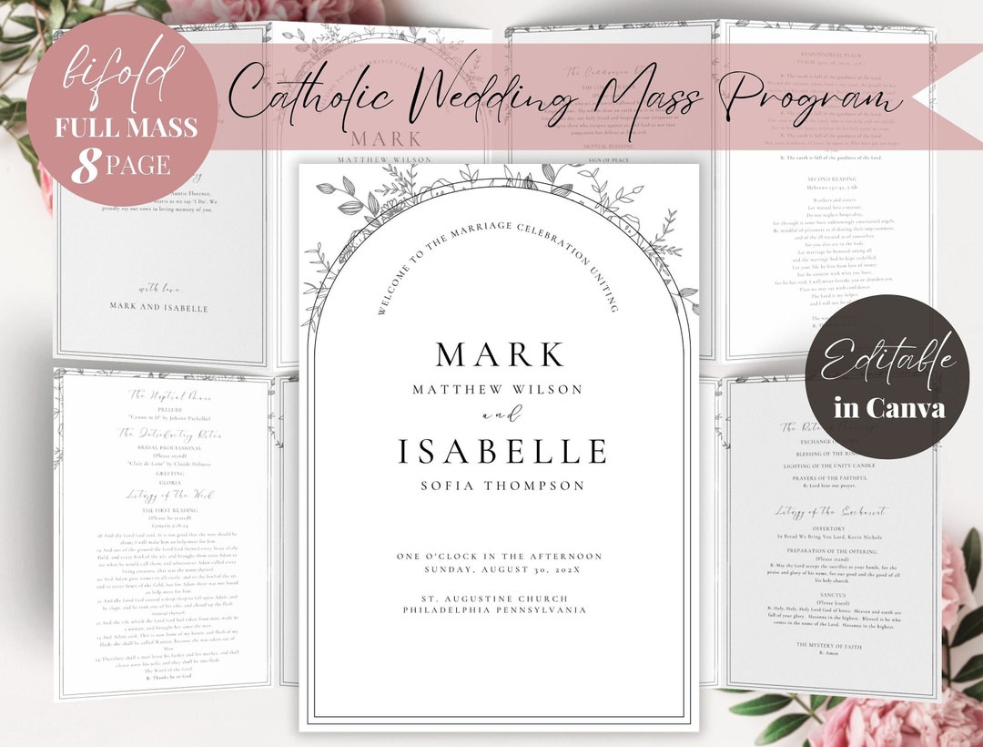 Floral Catholic Wedding Mass Program Booklet Bifold Catholic Wedding ...