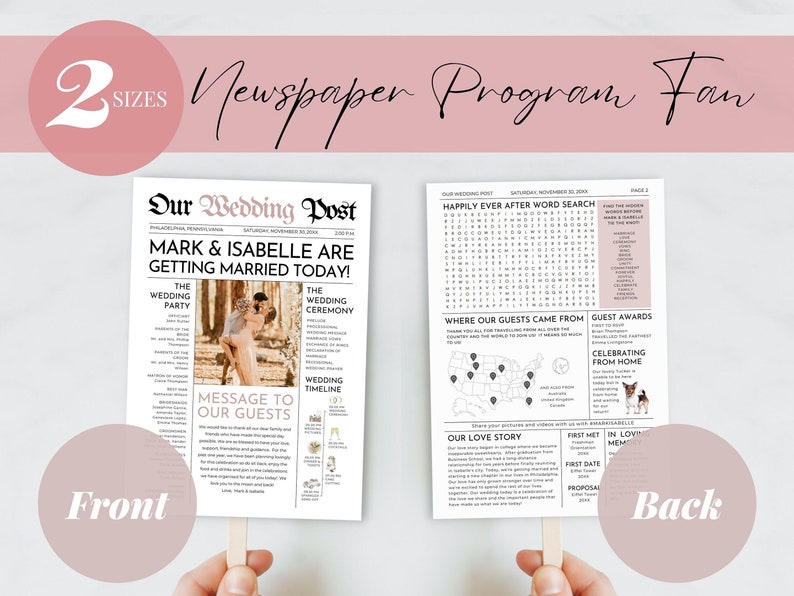 Printable Newspaper Wedding Program Fan Template Wedding - Etsy
