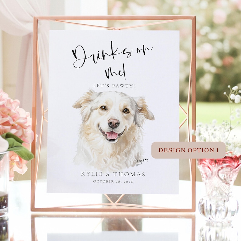 Custom Watercolor Pet Open Bar Sign Using Pet Photo Drinks on Me ...