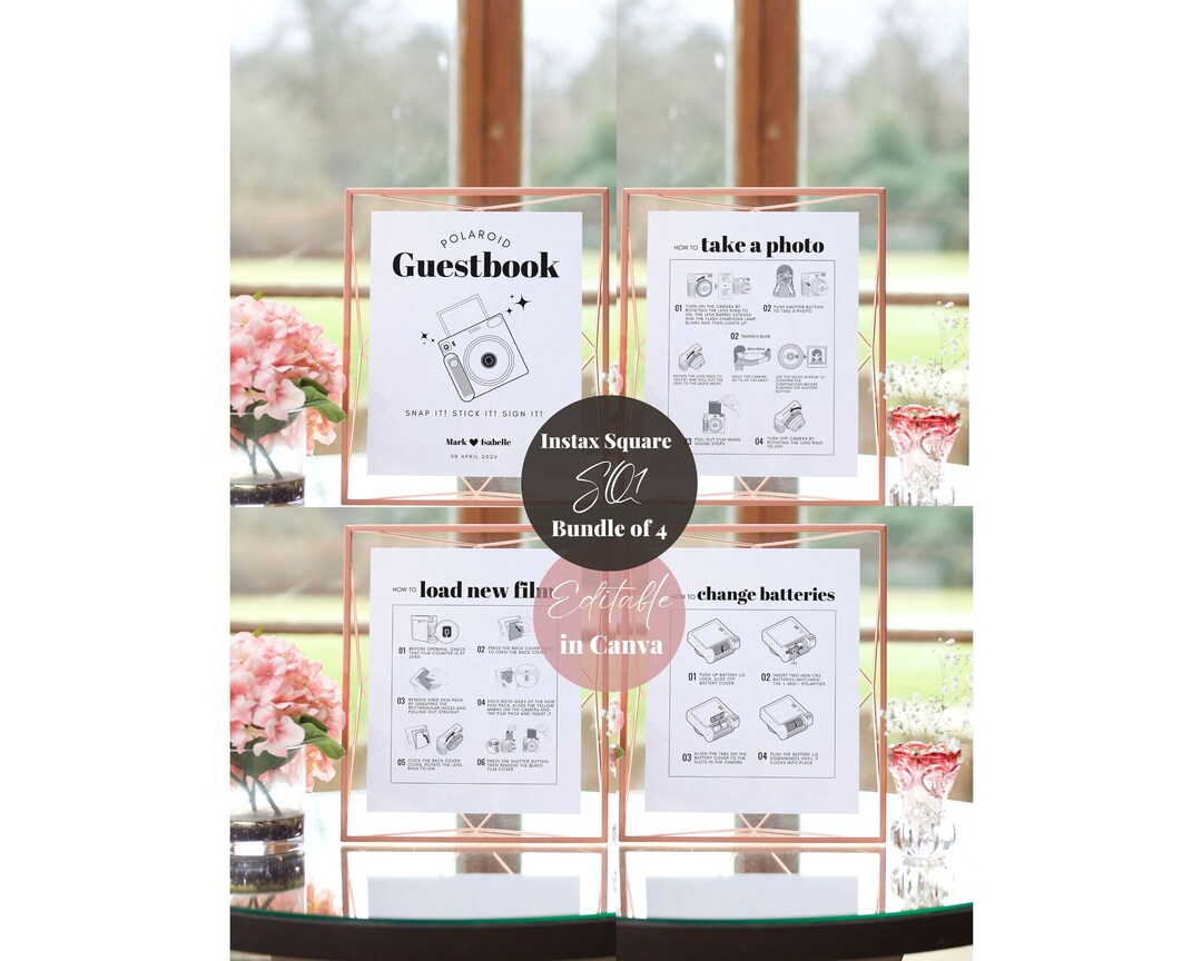 Bundle of 4 Instax Guest Book Signs, Photobooth Guestbook Sign, Instax ...