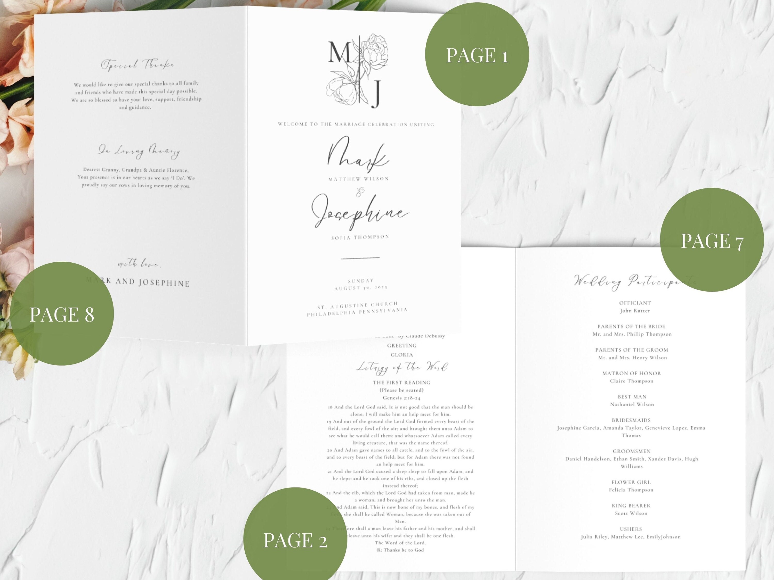 Catholic Wedding Mass Program Booklet (full Mass), Bifold Catholic ...