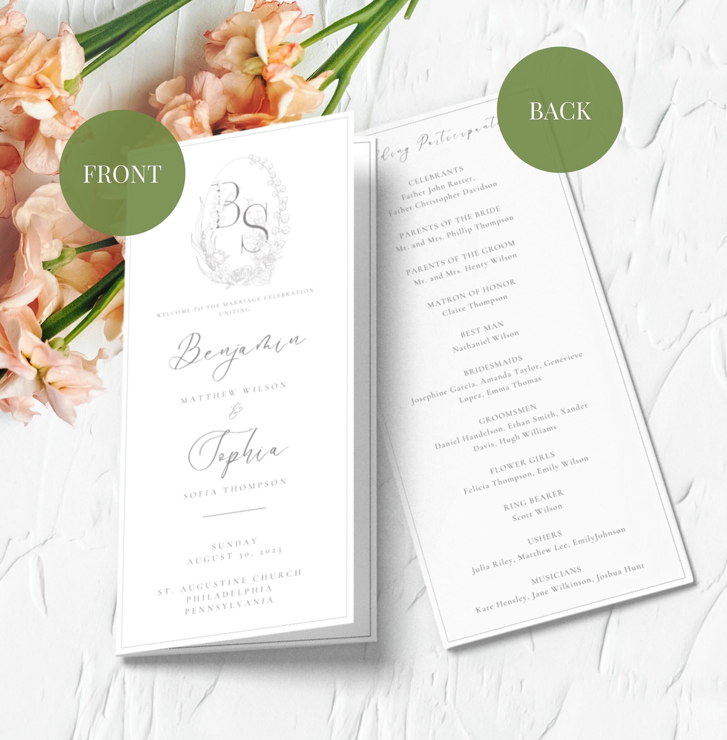 Floral Catholic Wedding Mass Program Booklet (full Mass), Trifold ...