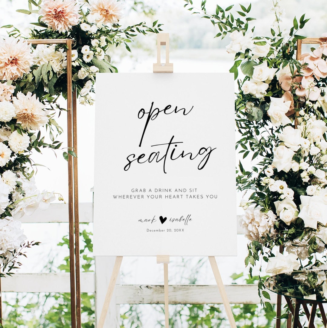 Wedding Open Seating Sign Template, No Assigned Seating Welcome Sign ...