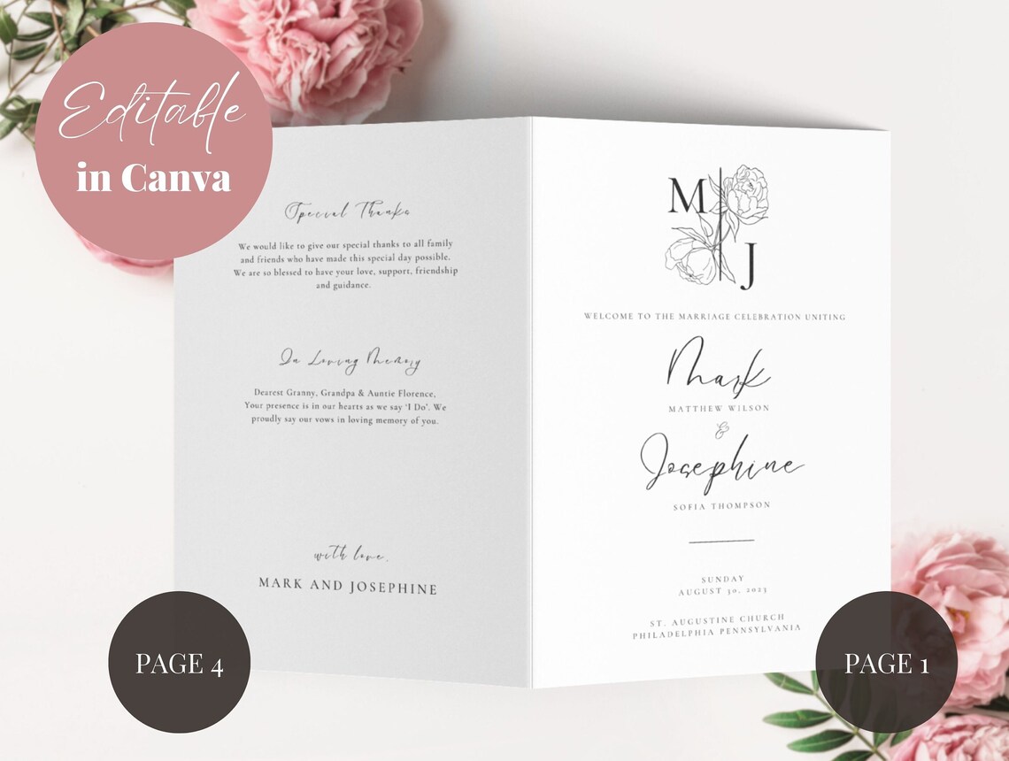 Monogram Catholic Wedding Mass Program Booklet, Catholic Wedding ...