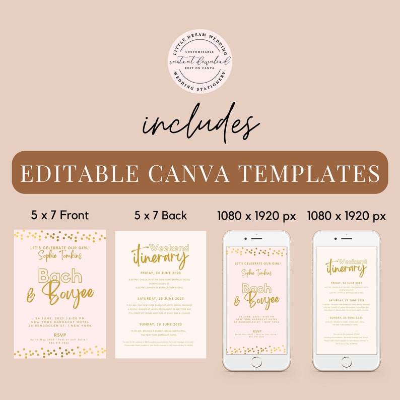 Bach and Boujee Invitation and Itinerary Timeline, Pink and Gold ...