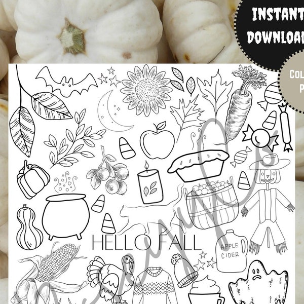 Fall Doodle Coloring Page - Etsy