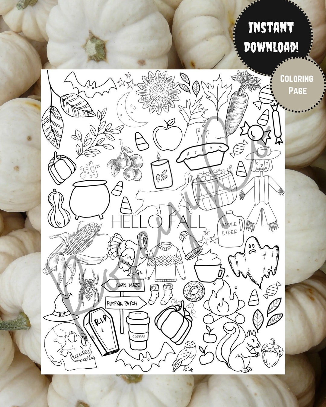 Fall Doodle Coloring Page - Etsy