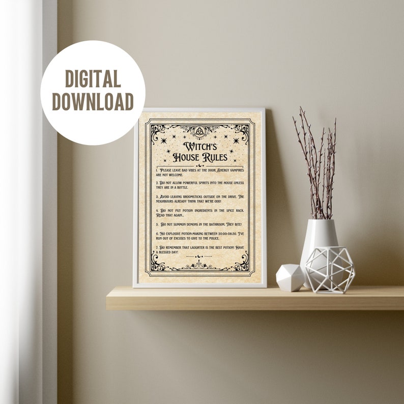 Witch's House Rules Sign Printable | Boho Home Decor | Witchy ...