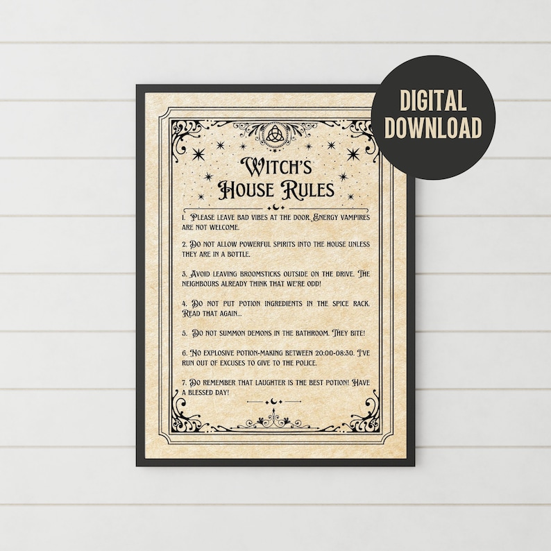 Witch's House Rules Sign: Vintage Halloween Decor (digital Download) - Etsy