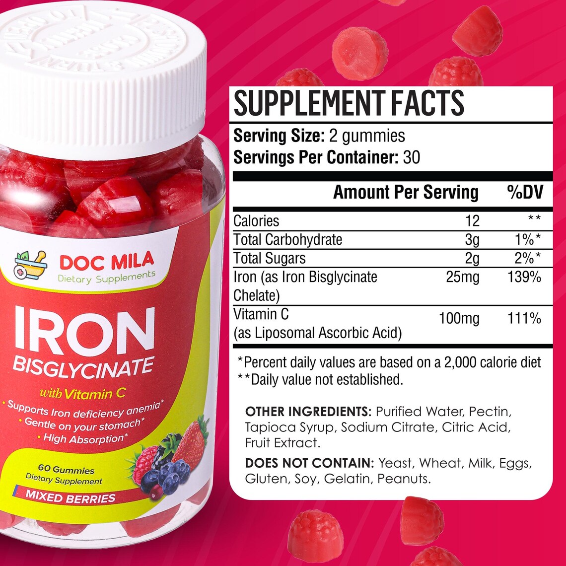 Iron Supplement for Kids and Adults - Iron Bisglycinate Gummies 25mg ...