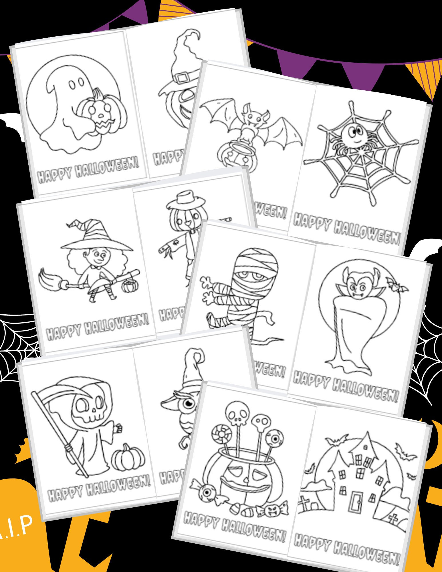 Kids Halloween Coloring Sheets 12 Pages Easy Toddler Coloring Book ...