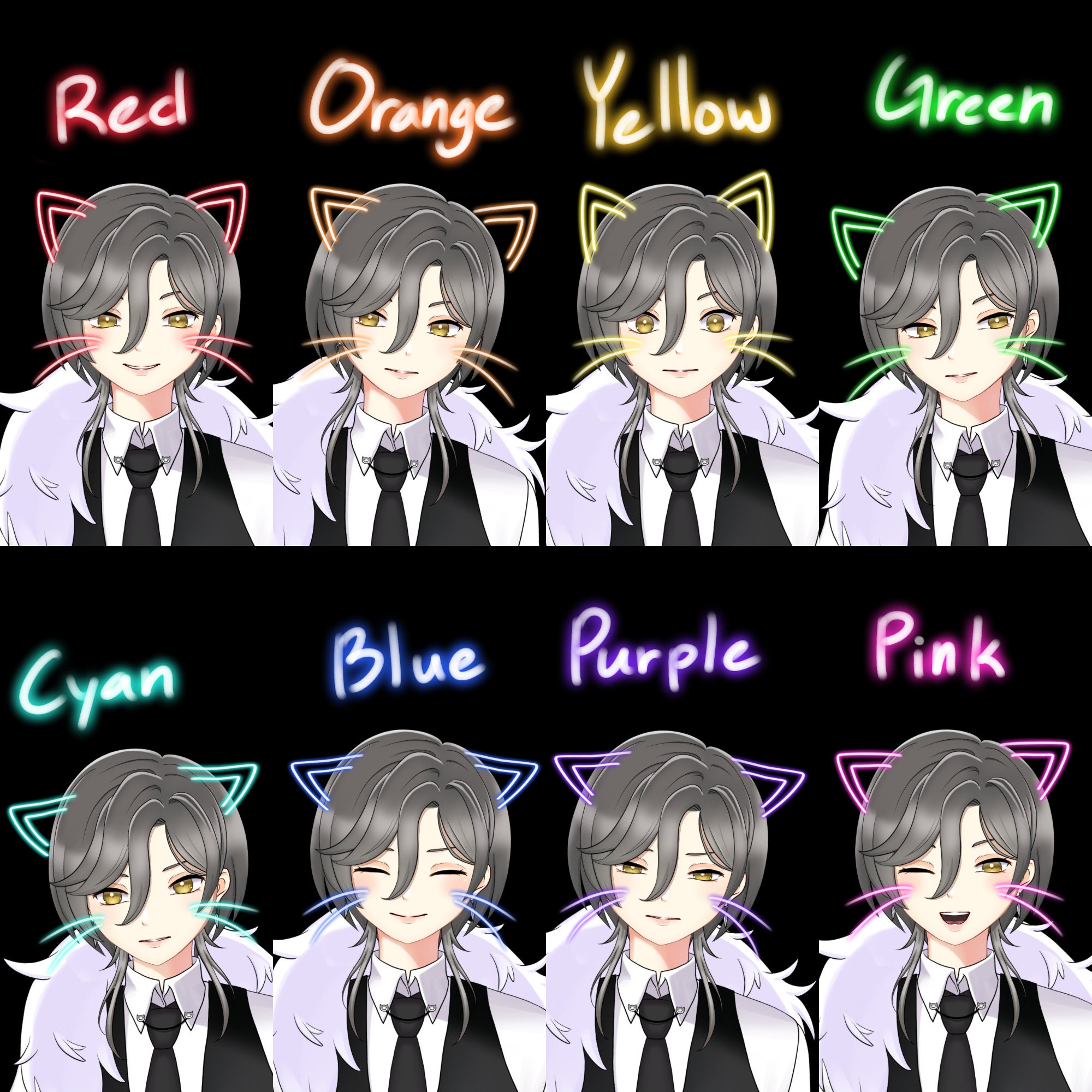 Vtuber Asset | Live2d Glowing/ Neon Cat Ears & Whiskers - Etsy