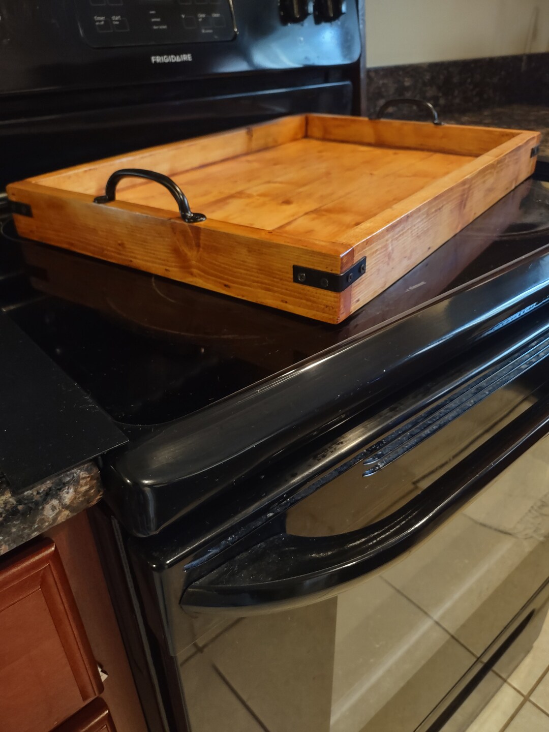 Large Serving Tray With Black Metal Handles and Corner Supports That ...
