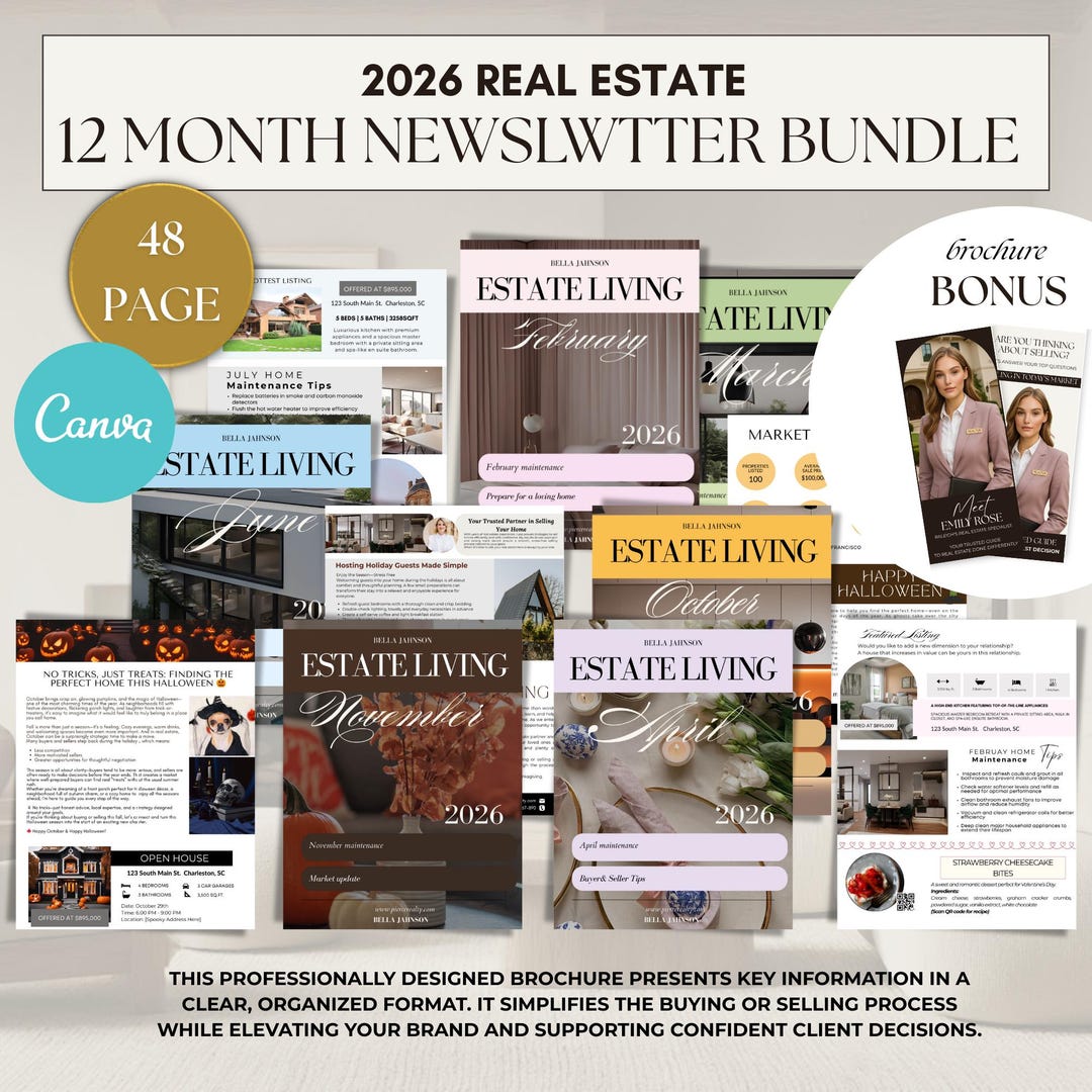 2026 Real Estate Newsletter Template Marketing Bundle Canva Templates ...
