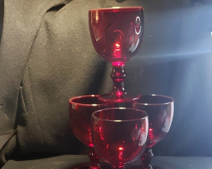 4 Vintage Imperial Glass Ruby Red Goblets Hoffman House 1966 Water ...