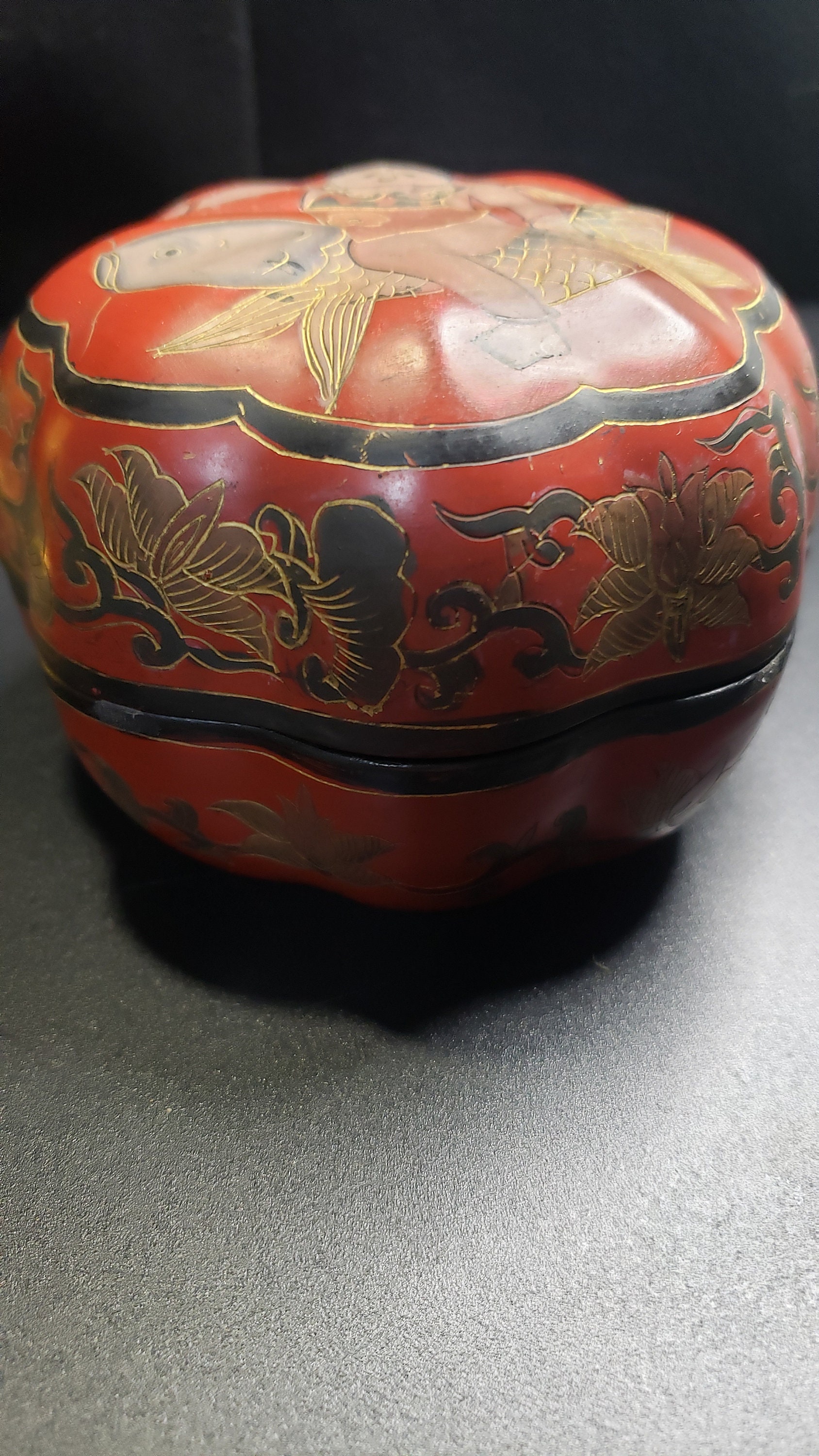 Vintage Lacquer Box Boy Riding a Carp Asian Lacquerware - Etsy