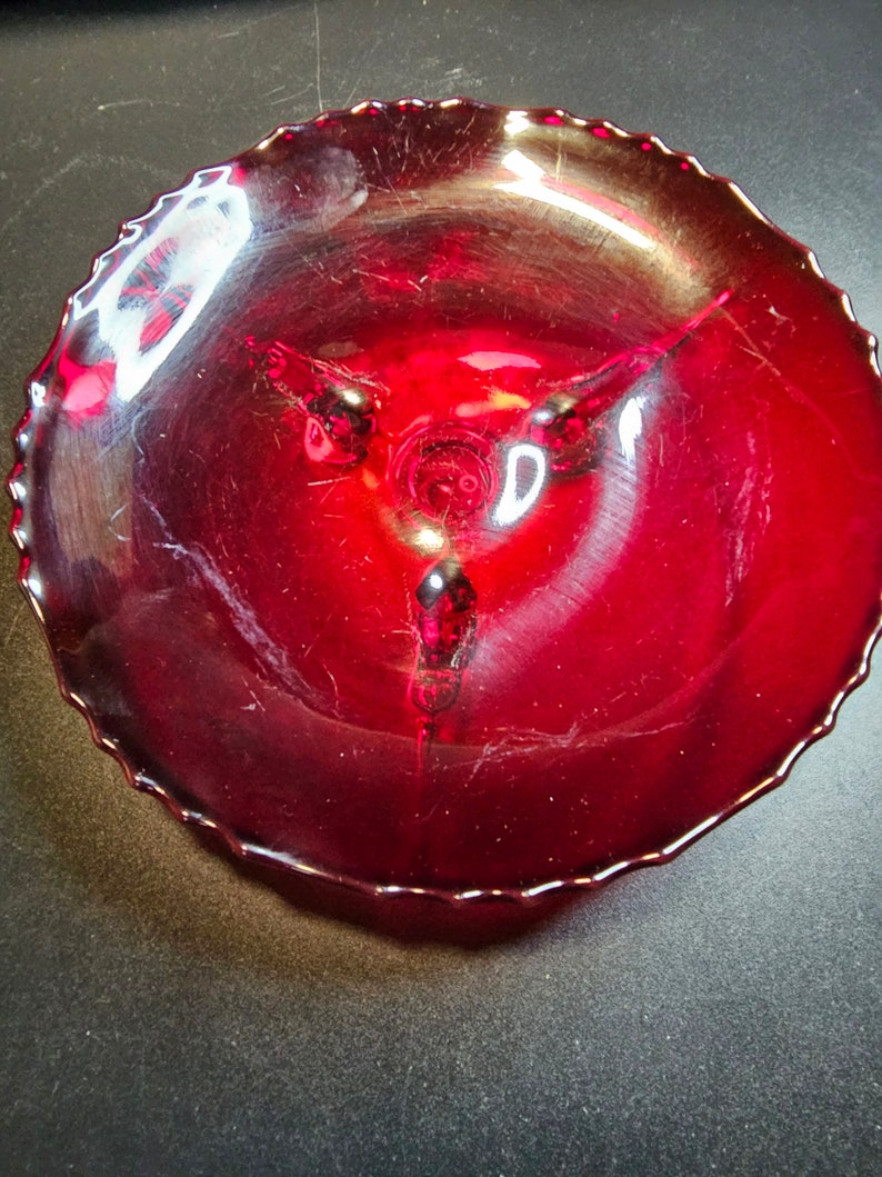 Vintage Viking Ruby Red Footed Candy Dish Ruffled Edge Art - Etsy