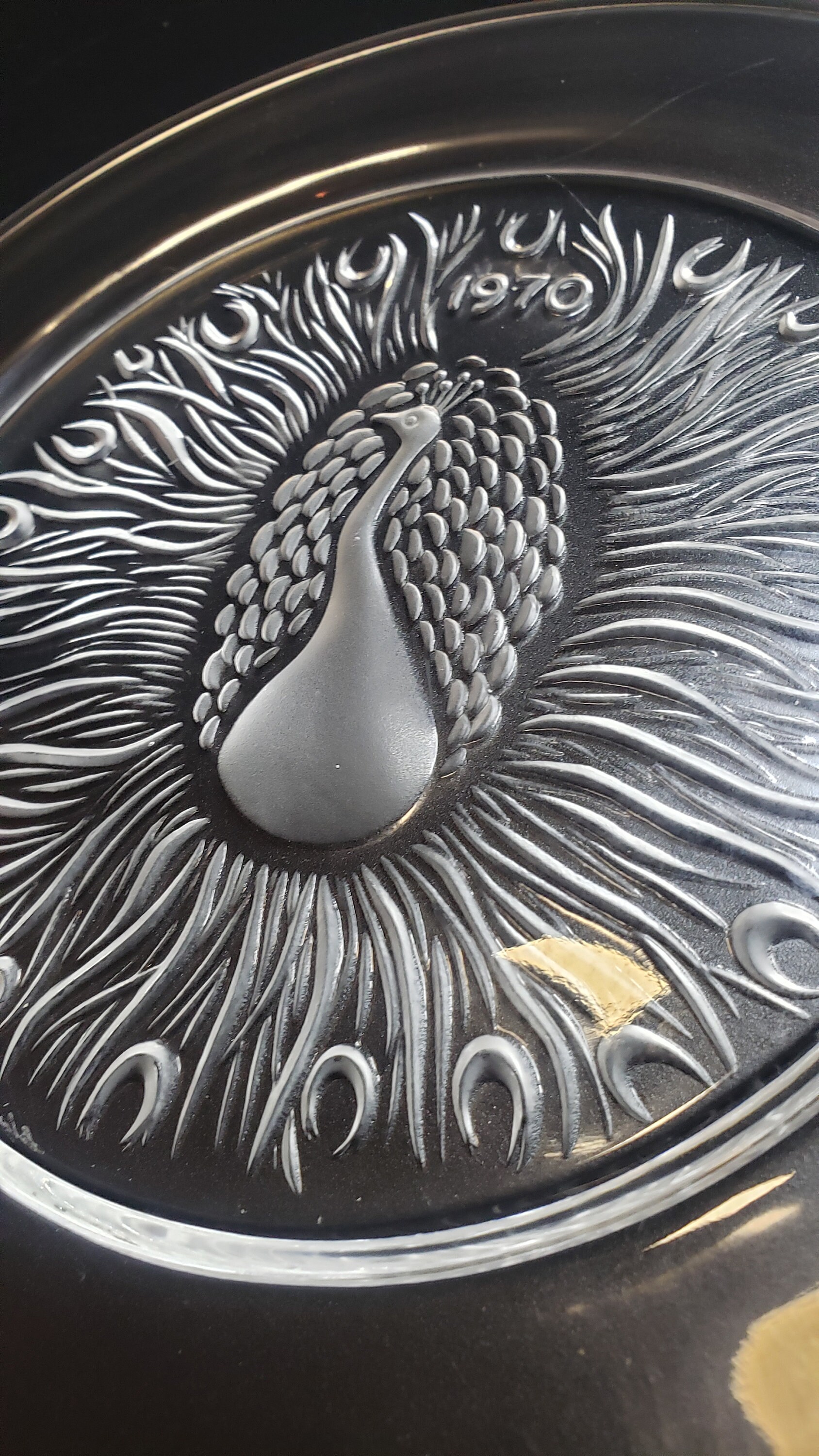 1970 Lalique PEACOCK Plate Signed Vintage Marie Claude Paon Peacock ...