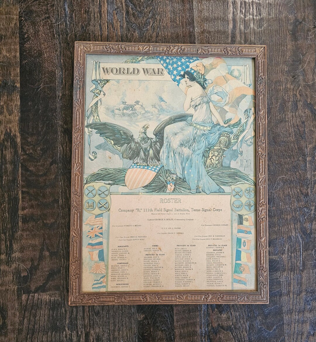 Antique 1917 WWI (1914-1918) Roster From the Great War | Company B 111th Field Signal Battalion ...