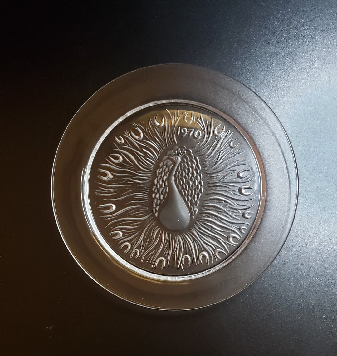 1970 Lalique PEACOCK Plate | Signed | Vintage Marie Claude | Paon ...