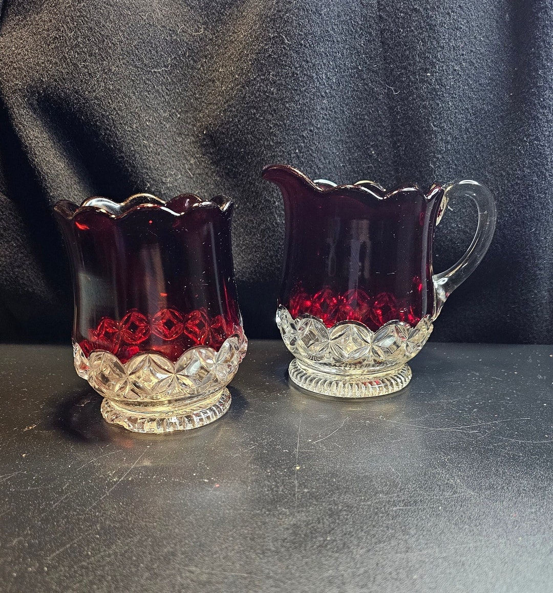 Antique EAPG Ruby Flash Creamer and Sugar Ruby Red and Clear 5 Inches ...